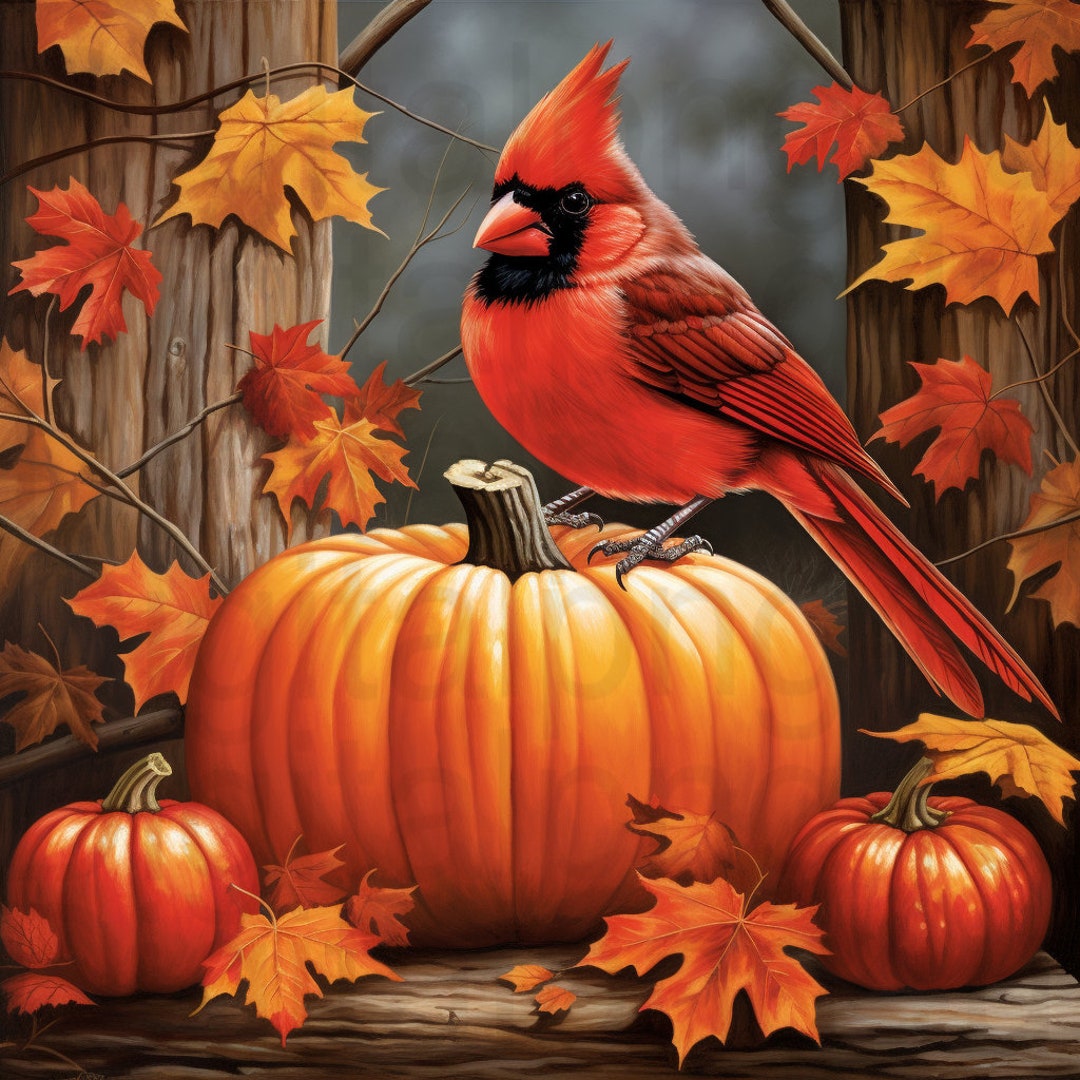 Cardinal Pumpkin Fall Png Sublimation Digital Design Download Wreath ...