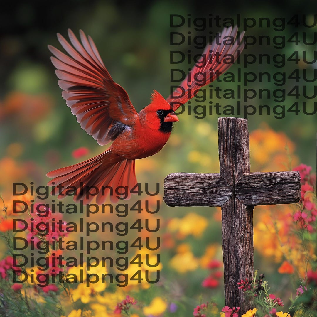 Cardinal Red Bird and Cross PNG Sublimation DIGITAL DESIGN Download ...