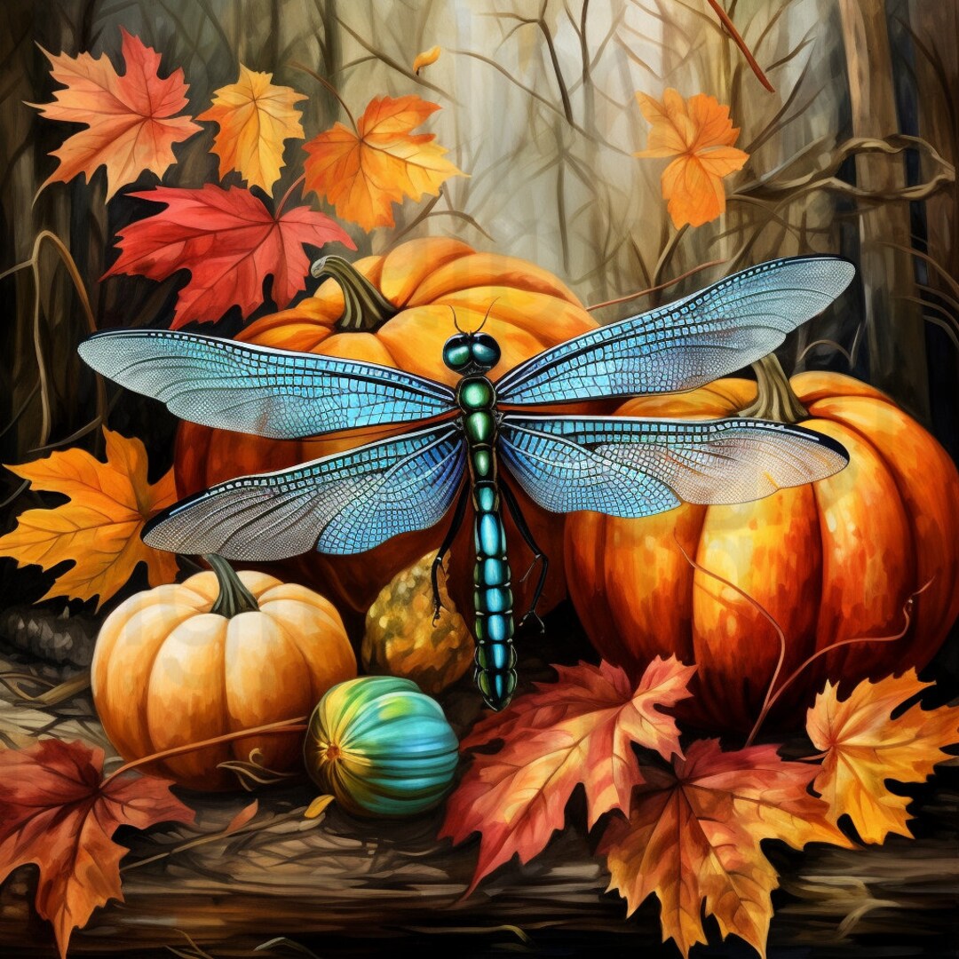 Dragonfly and Pumpkins Fall Png Sublimation Digital Design Download ...