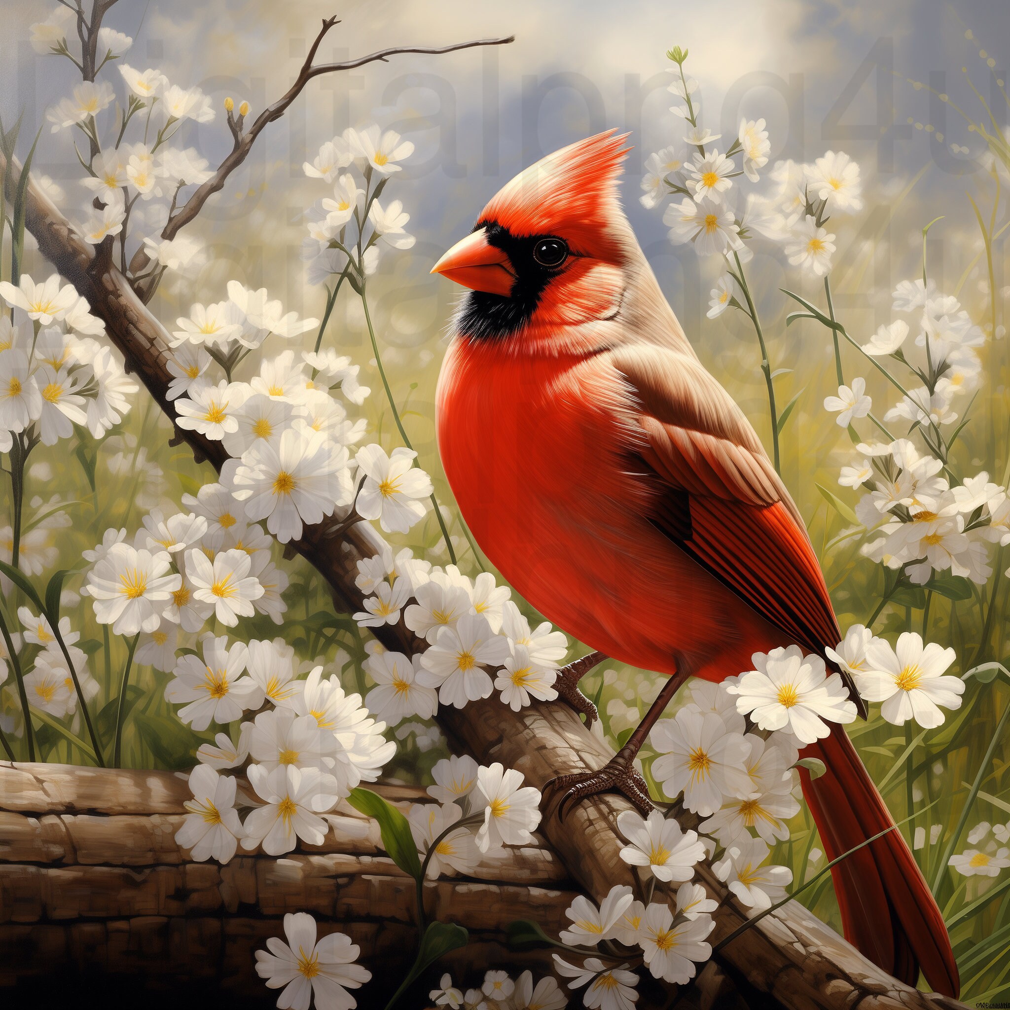 Cardinal and Flowers Png Sublimation Digital Design Download Wreath ...
