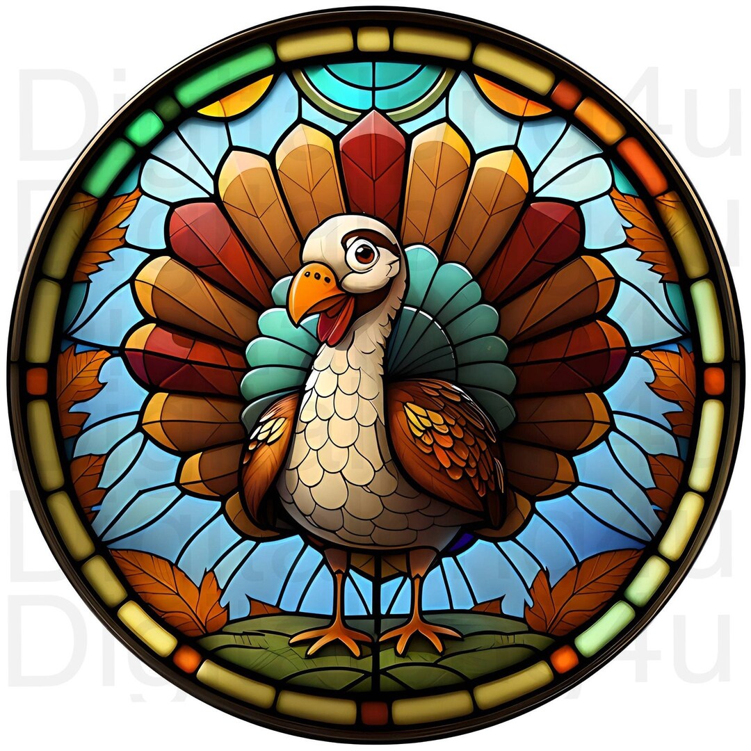 Stained Glass Turkey Round Png Sublimation Digital Design Download ...