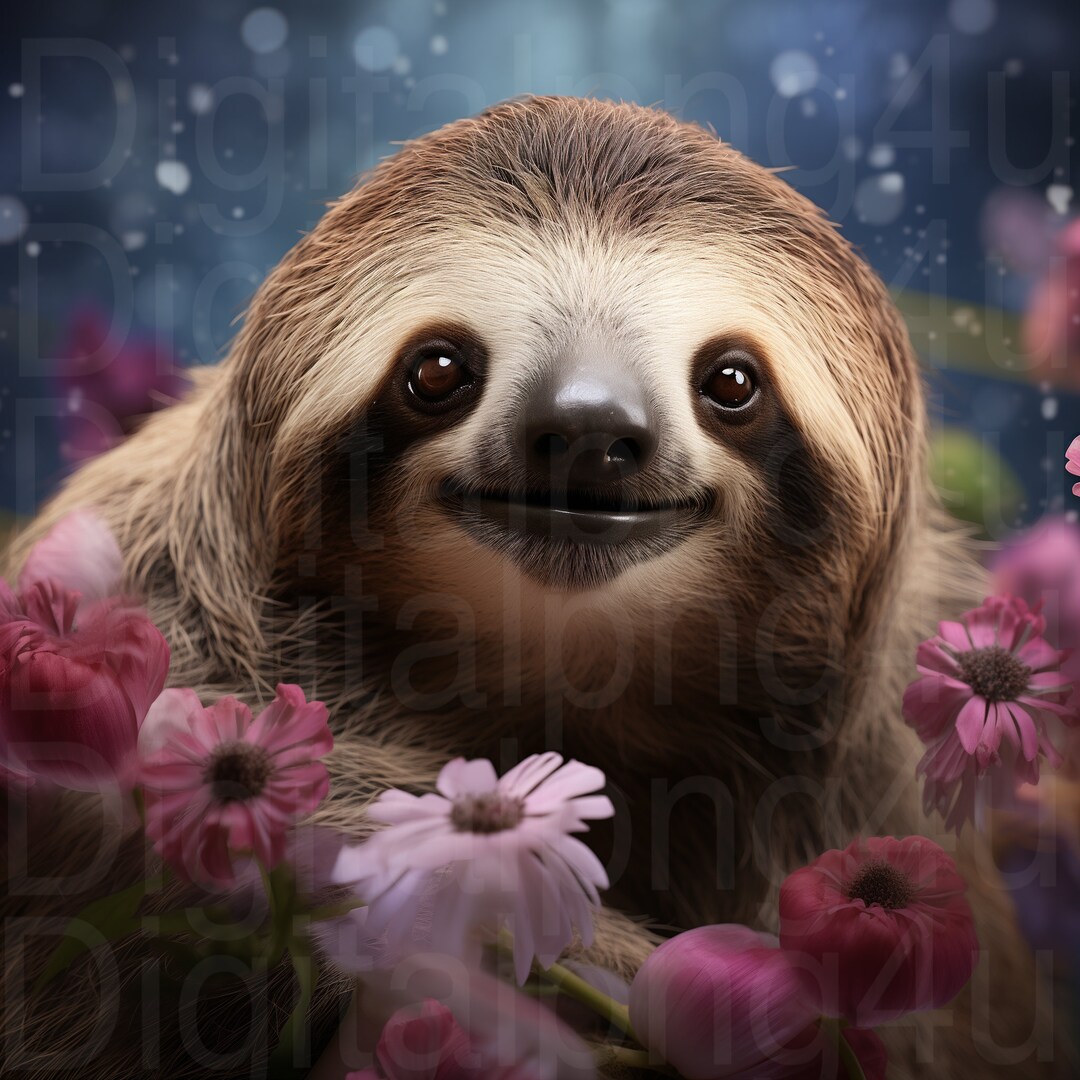 Sloth and Flowers PNG Sublimation Digital Design Download Sloth Wreath ...