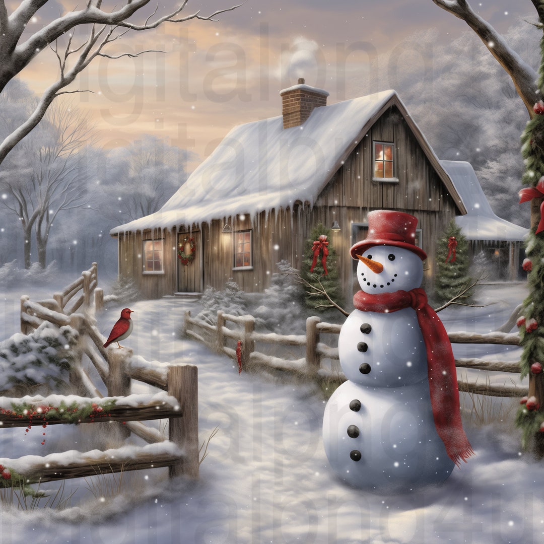 Snowman and Barn Christmas Png Sublimation Digital Design Download ...
