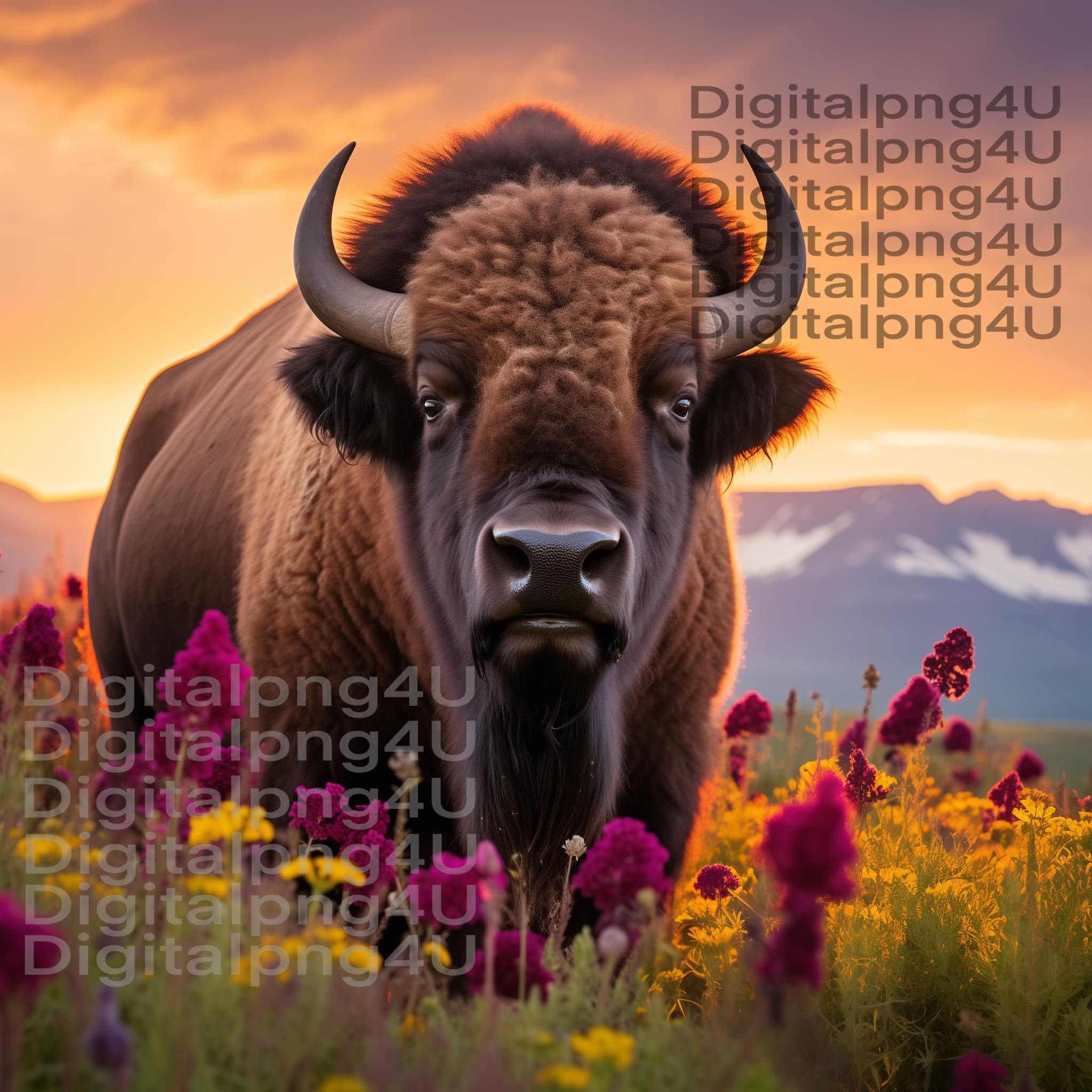 Bison and Flowers PNG Sublimation DIGITAL DESIGN Download Wreath Sign ...