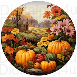 Pumpkins Fall Autumn Thanksgiving Round Png Sublimation Digital Design ...