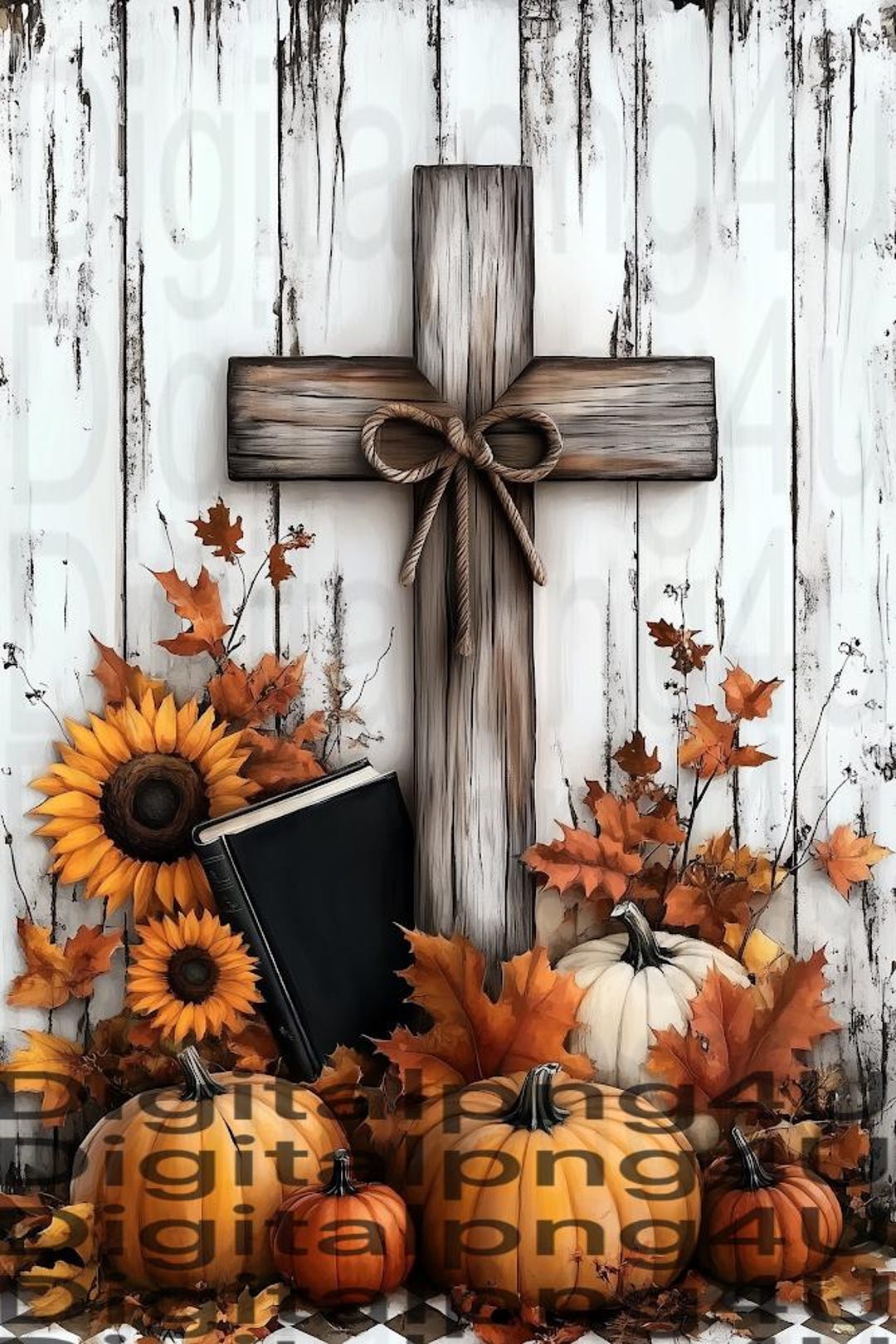 Cross and Pumpkins Fall PNG Sublimation DIGITAL DESIGN Download Wreath ...