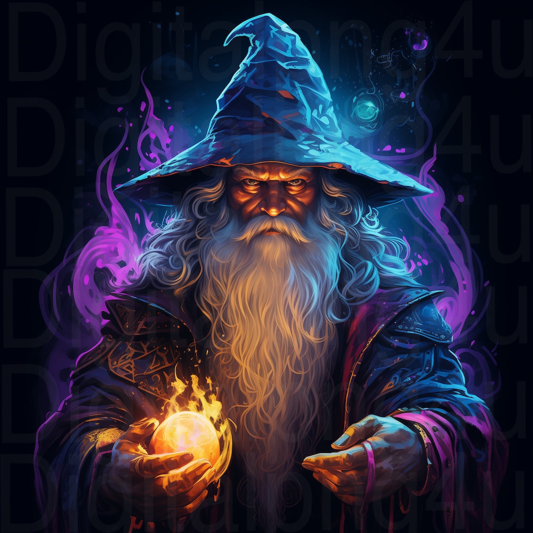 Wizard Colorful With a Black Background Png Sublimation Digital Design ...