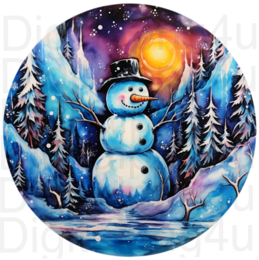 Snowman Winter Christmas Alcohol Ink Round Png Sublimation Digital ...