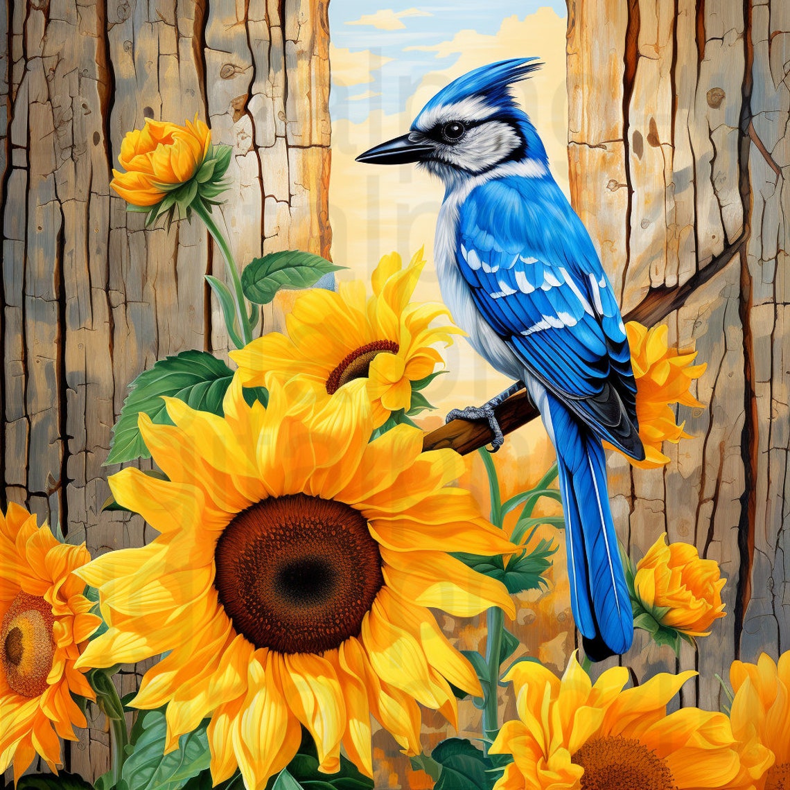 Blue Jay Bluebird Sunflowers Fall Png Sublimation Digital Design ...