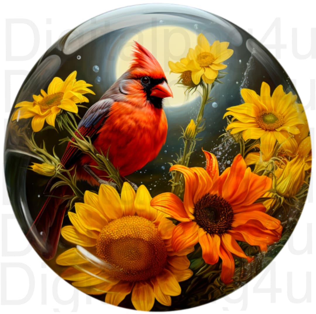 Cardinal Sunflowers Fall Round Png Sublimation Digital Design Download ...