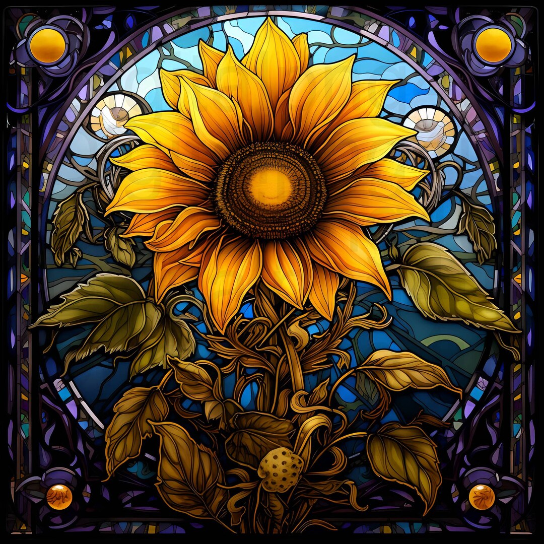 Sunflowers Fall Autumn Stained Glass Png Sublimation Digital Design ...