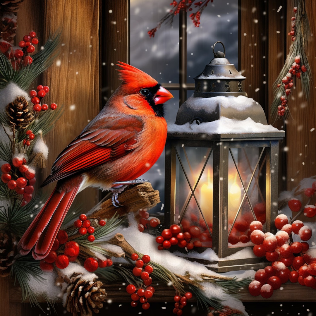 Cardinal and Lantern Christmas Png Sublimation Digital Design Download ...