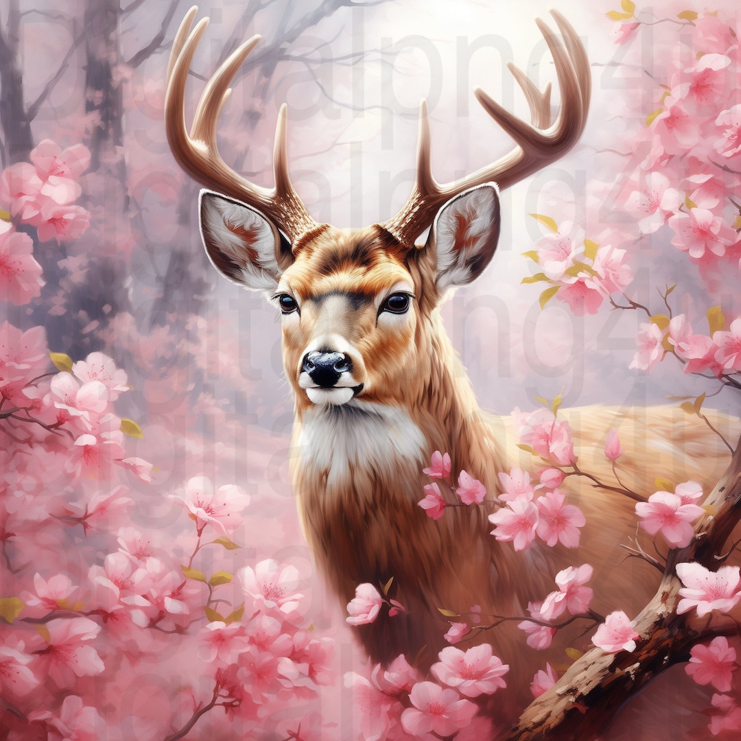 Deer Buck and Flowers Png Sublimation Digital Design Download Wreath ...