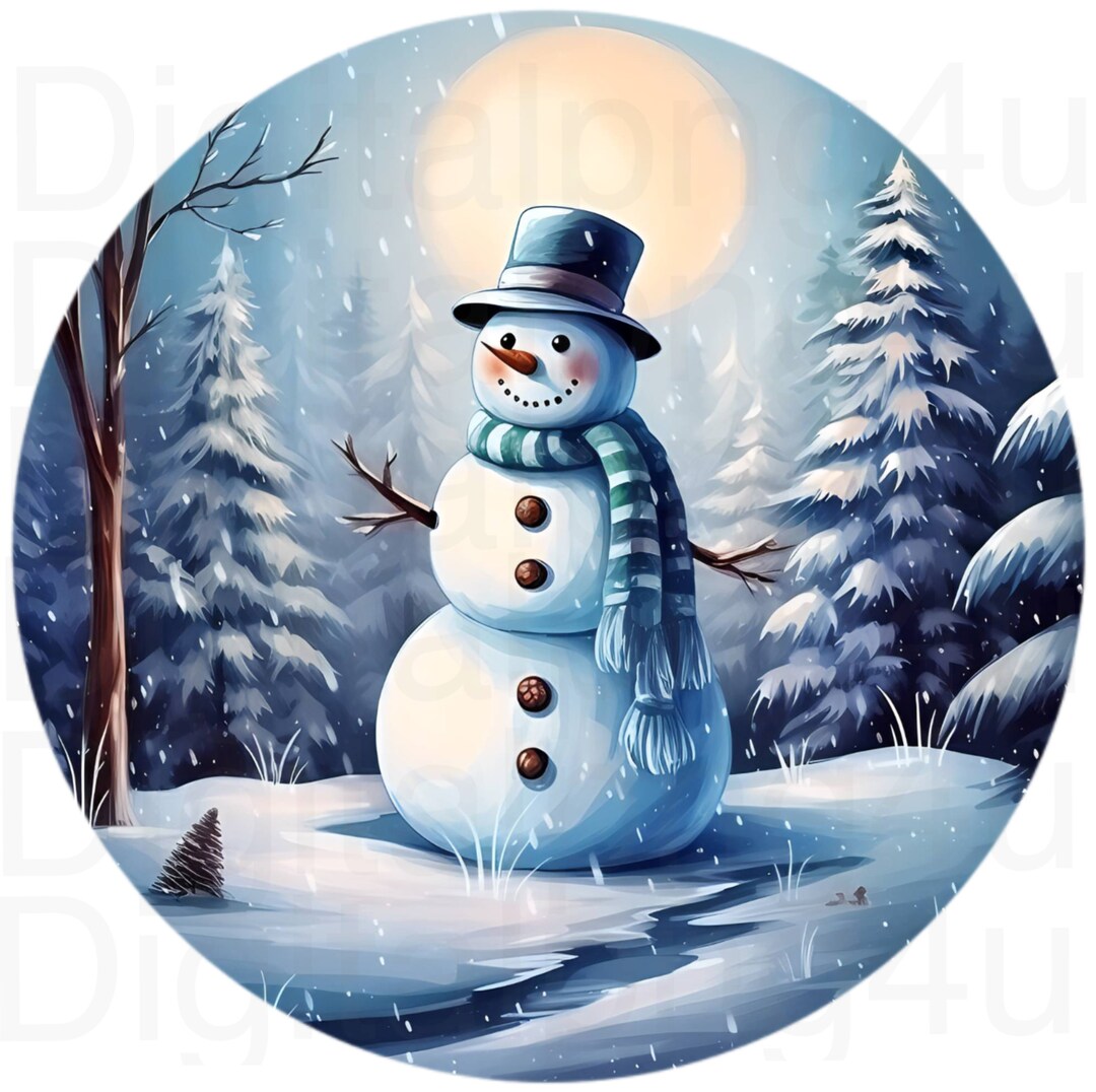 Snowman Winter Christmas Round Png Sublimation Digital Design Download ...