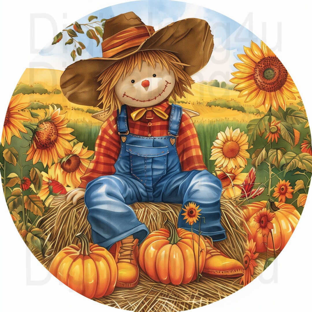 Scarecrow Cute Fall Round PNG Sublimation Digital Design Download ...