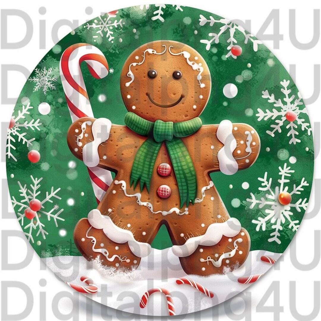 Gingerbread Man Round Christmas PNG Sublimation Digital Design Download ...