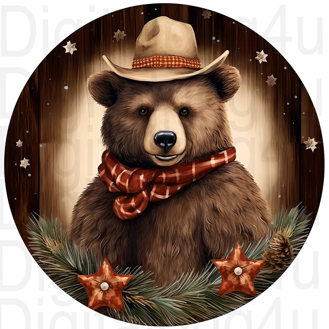 Cowboy Western Bear Round Png Sublimation Digital Design Download ...