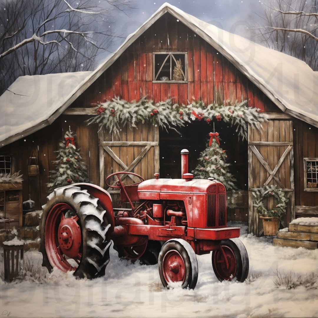 Tractor Barn Farm Christmas Tree Country Farmer Png Sublimation Digital ...