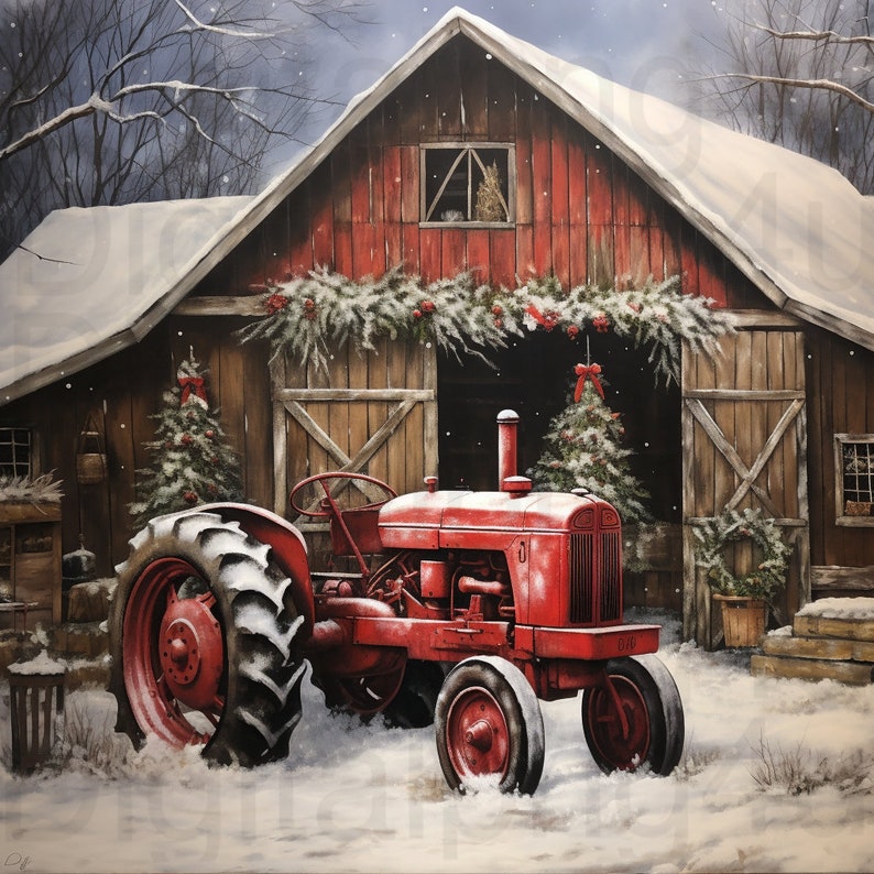 Tractor Barn Farm Christmas Tree Country Farmer Png Sublimation Digital ...