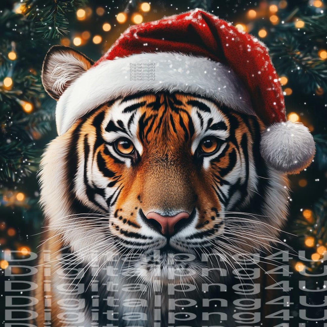 Tiger Wearing a Santa Hat Christmas PNG Sublimation DIGITAL DESIGN ...