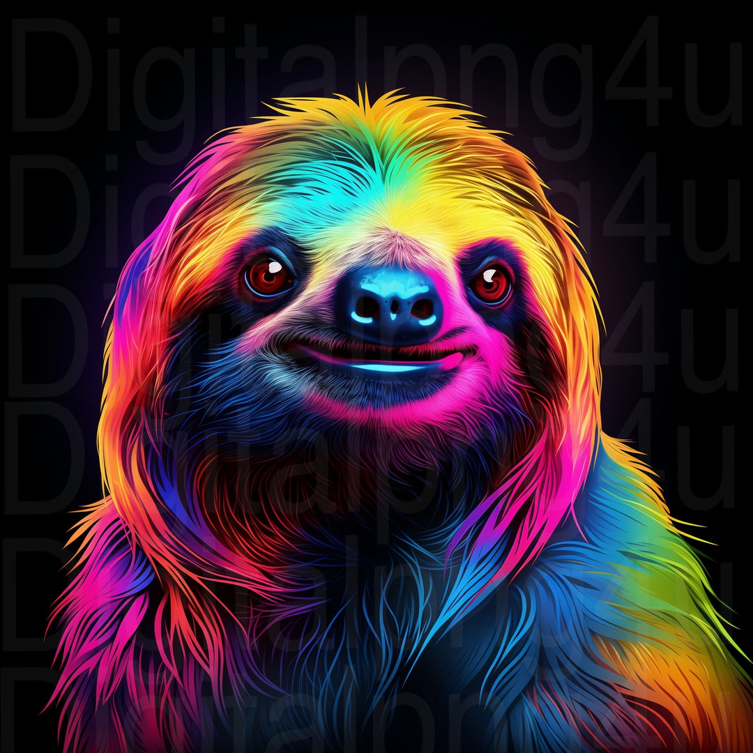 Sloth Colorful Sloth With a Black Background Png Sublimation Digital ...