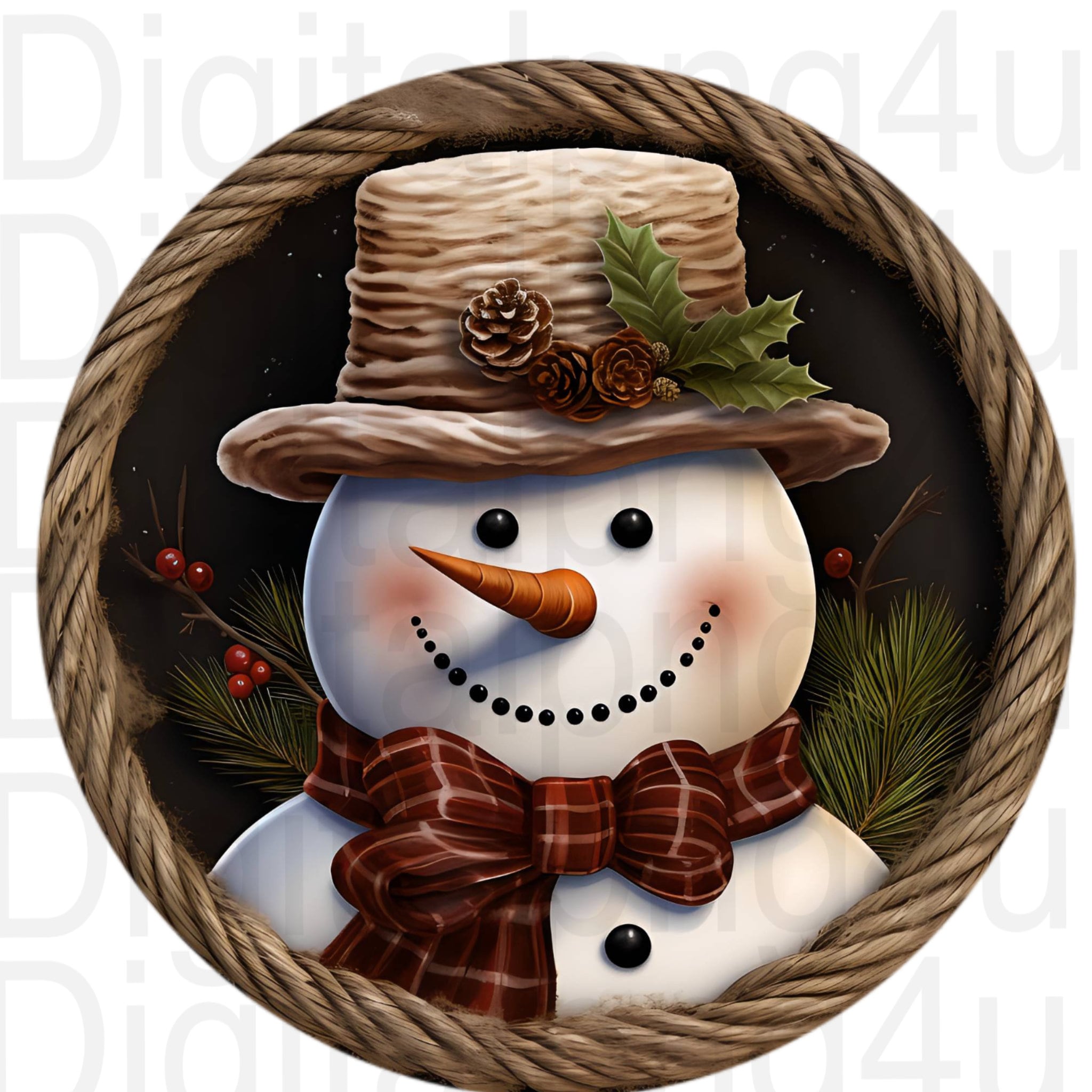 Rustic Western Snowman Round Png Sublimation Digital Design Download ...