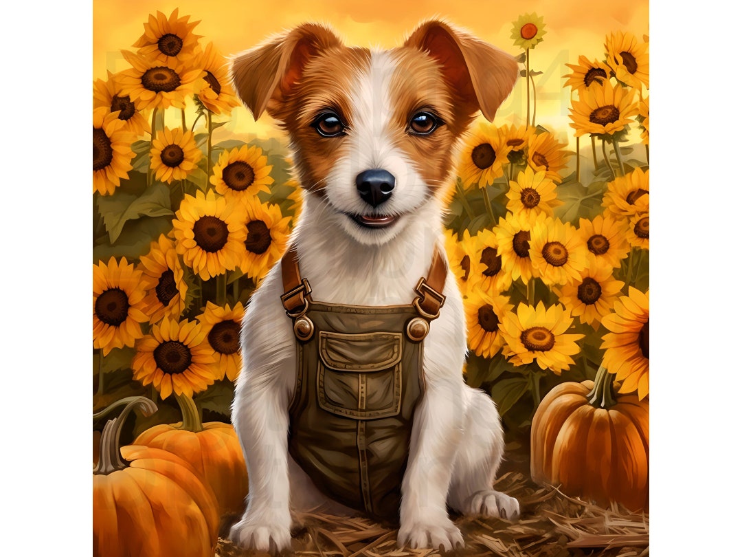 Jack Russell Dog Fall Sunflowers Png Sublimation Digital Design ...