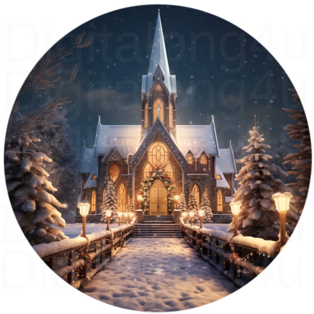 Church Christmas Religious Round Png Sublimation Digital Design Download Wreath Sign Wind ...