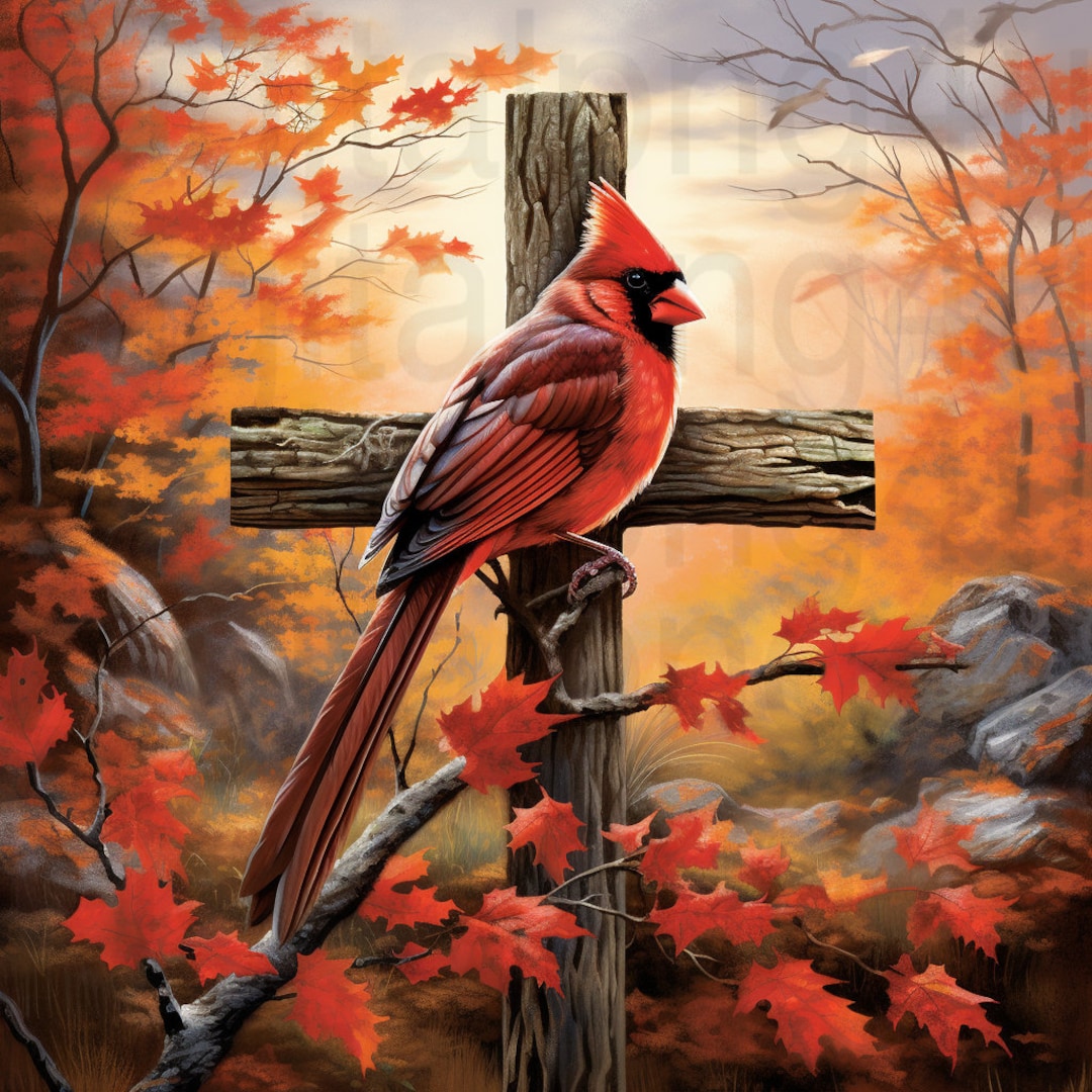 Cardinal Cross Fall Scene Png Sublimation Digital Design Download ...