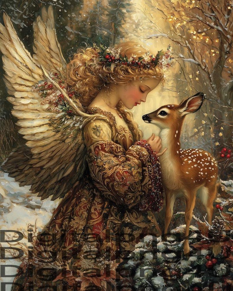 Angel and Deer Christmas PNG Sublimation DIGITAL DESIGN Download Wreath ...