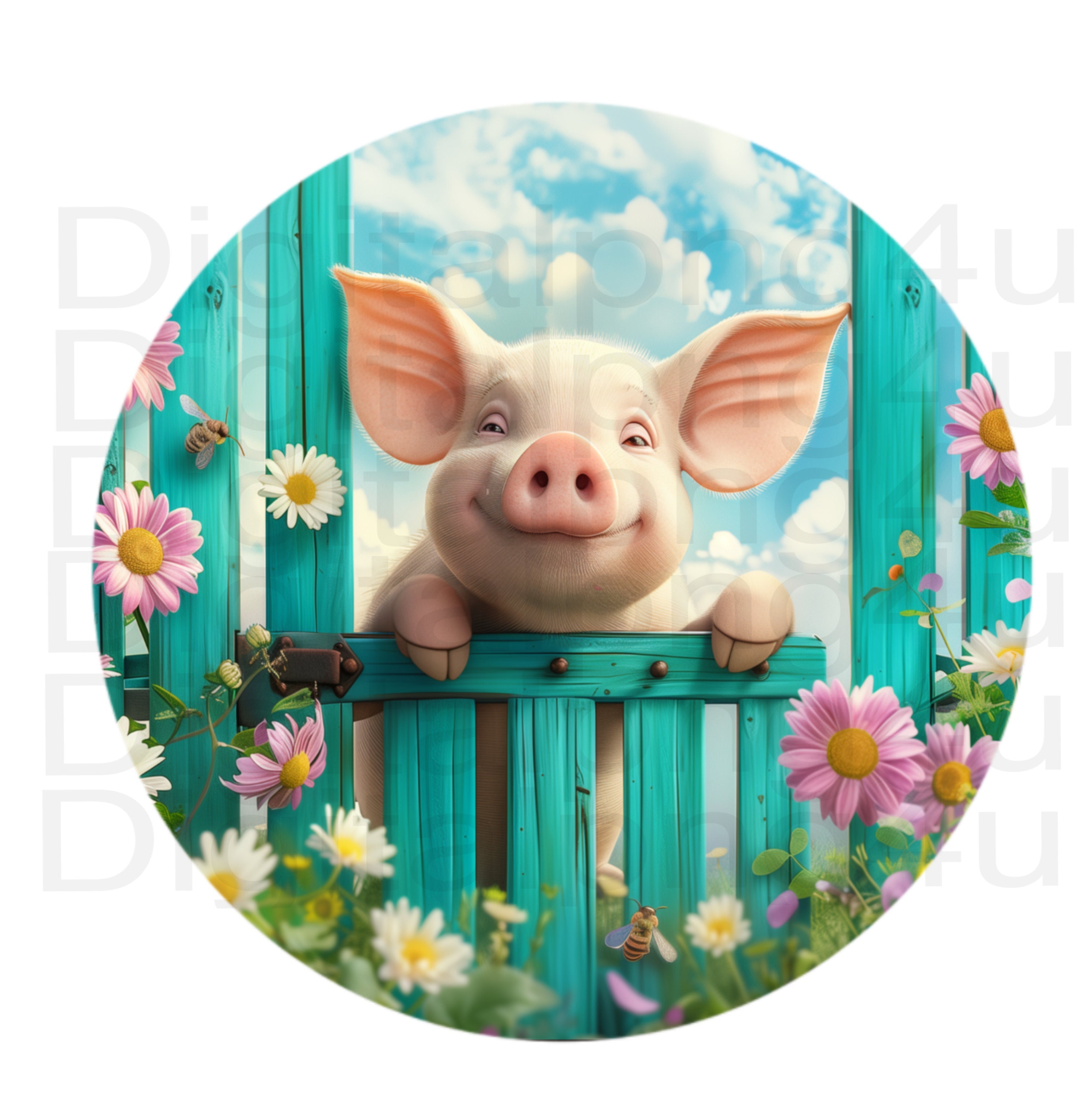 Cute Pig and Flowers Round Png Sublimation Digital Design Download ...