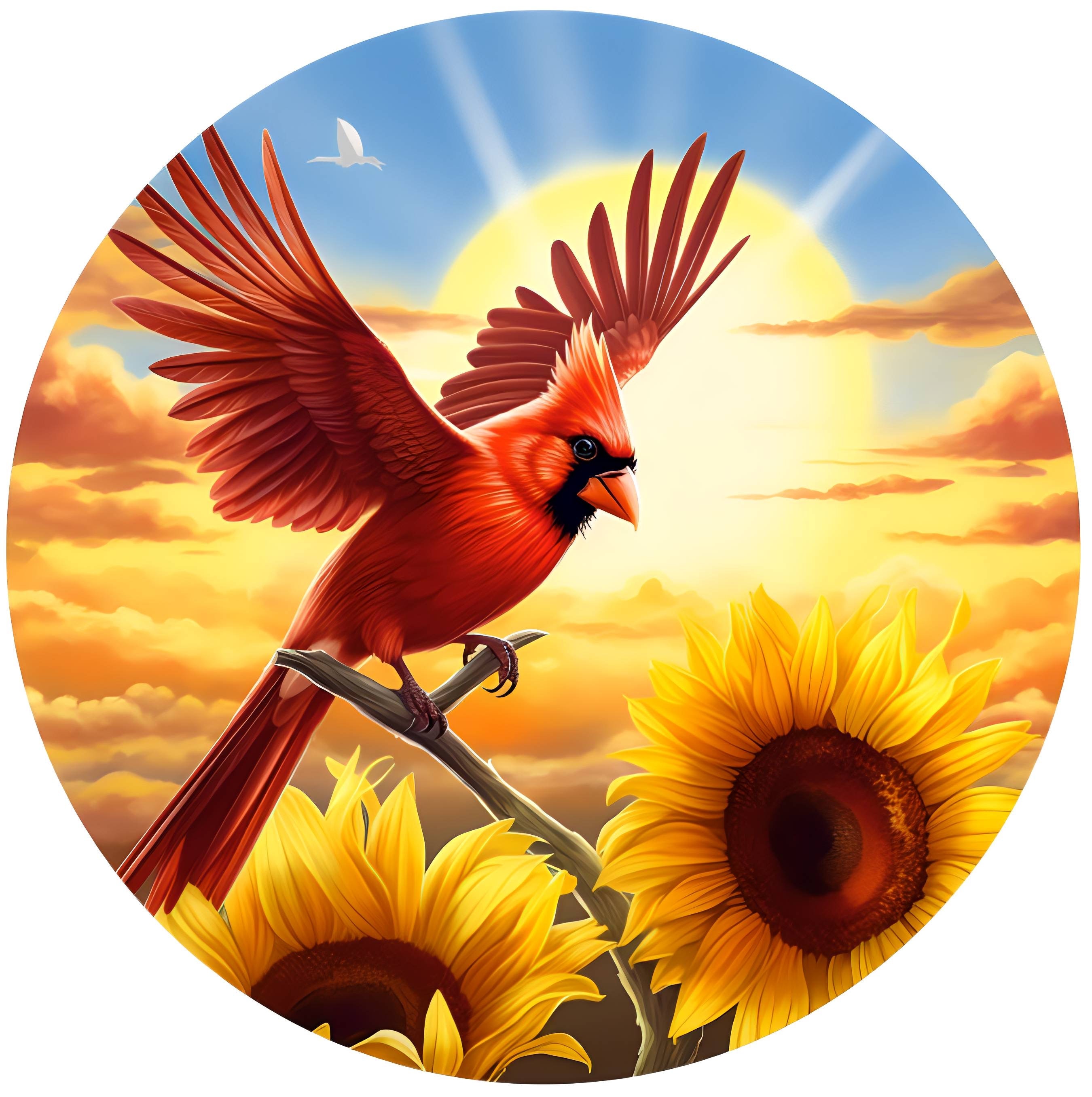Beautiful Cardinal and Sunflowers Round Png Sublimation Digital Design ...