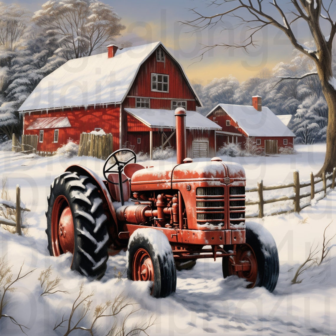 Red Tractor and Barn Farm Scene Png Sublimation Digital Design Download ...