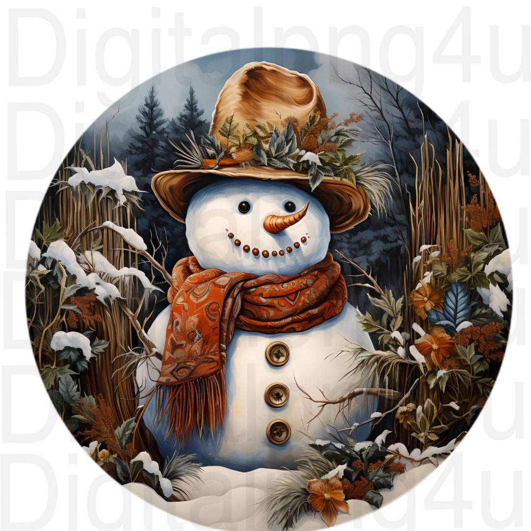 Western Snowman Christmas Round Png Sublimation Digital Design Download ...