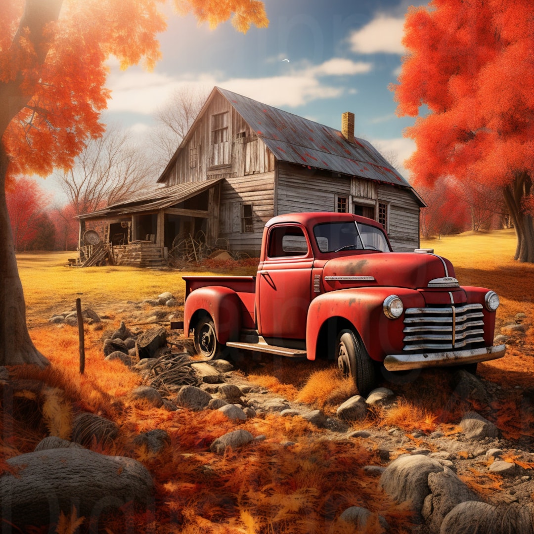 Red Truck Fall Scene Png Sublimation Digital Design Download Wreath ...