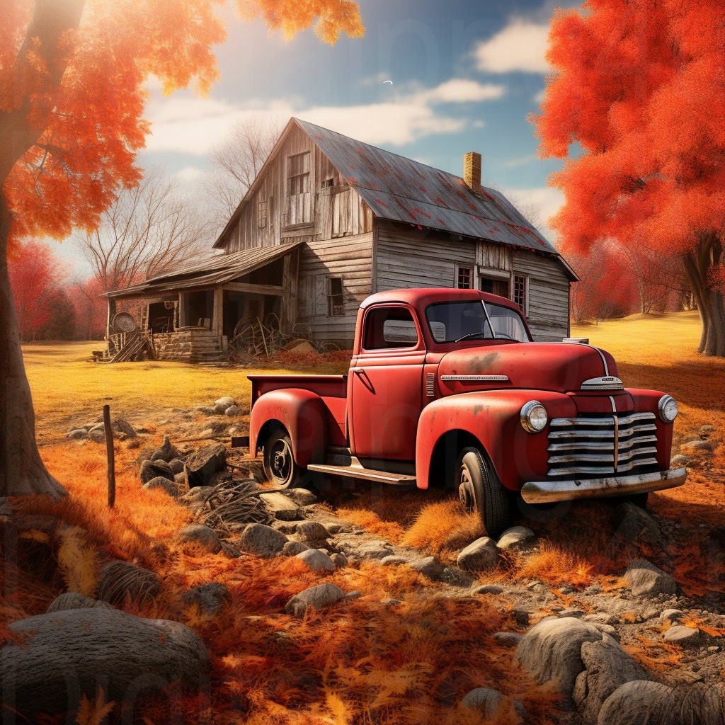 Red Truck Fall Scene Png Sublimation Digital Design Download Wreath ...