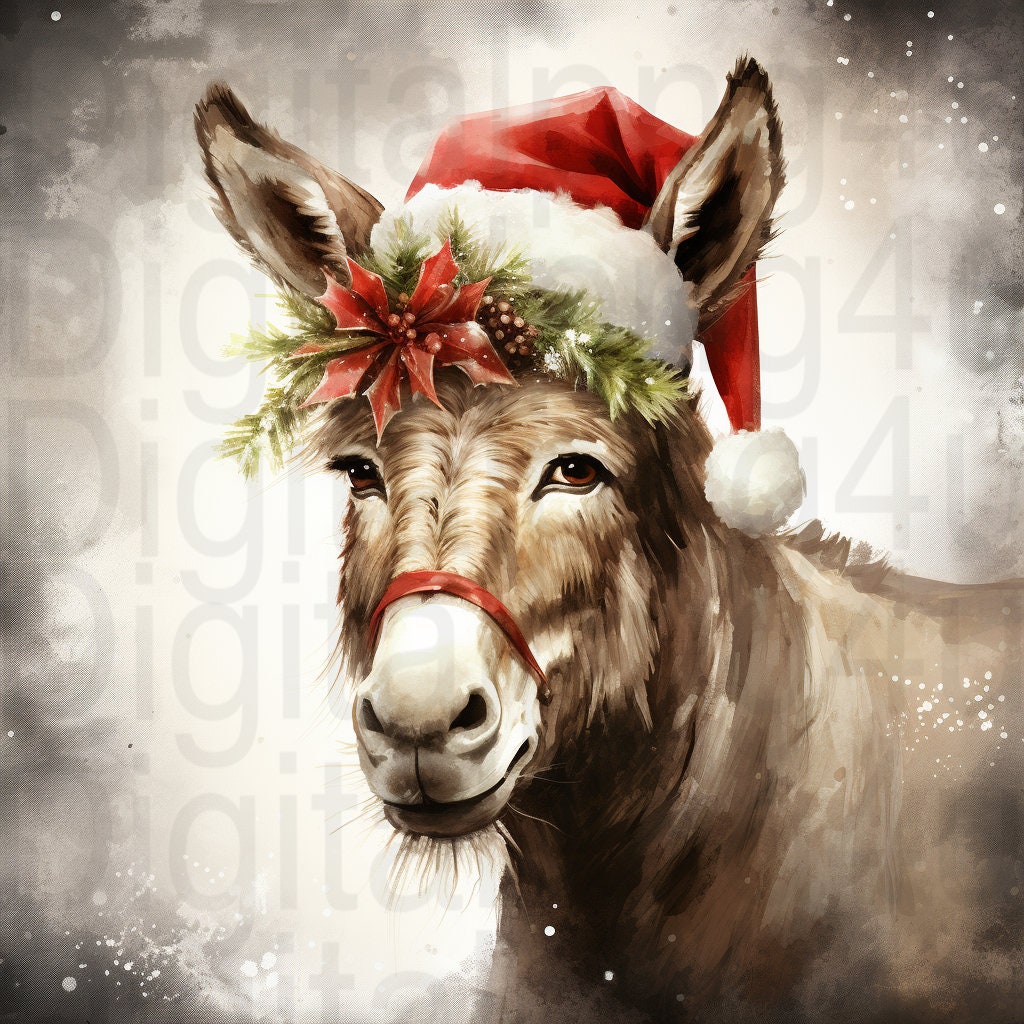Donkey Wearing a Santa Hat Christmas Png Sublimation Digital Design ...