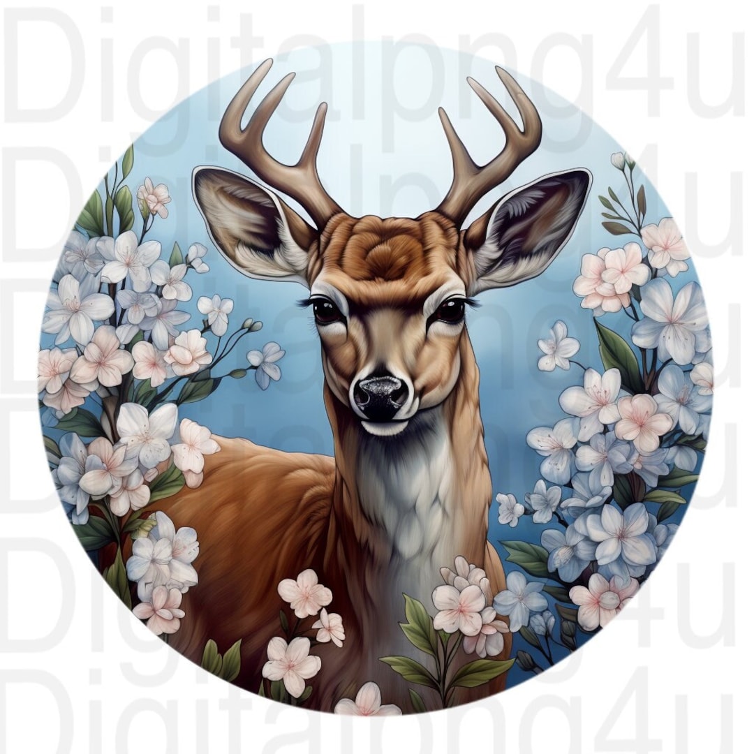 Deer Buck and Flowers Springtime Round Png Sublimation Digital Design ...