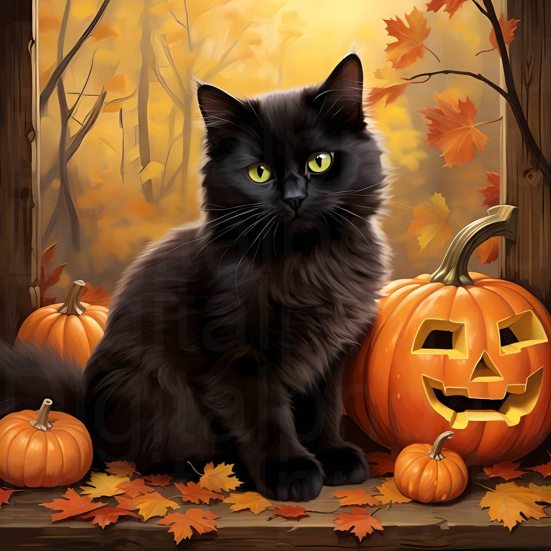 Black Cat Pumpkins Halloween Png Sublimation Digital Design Download ...