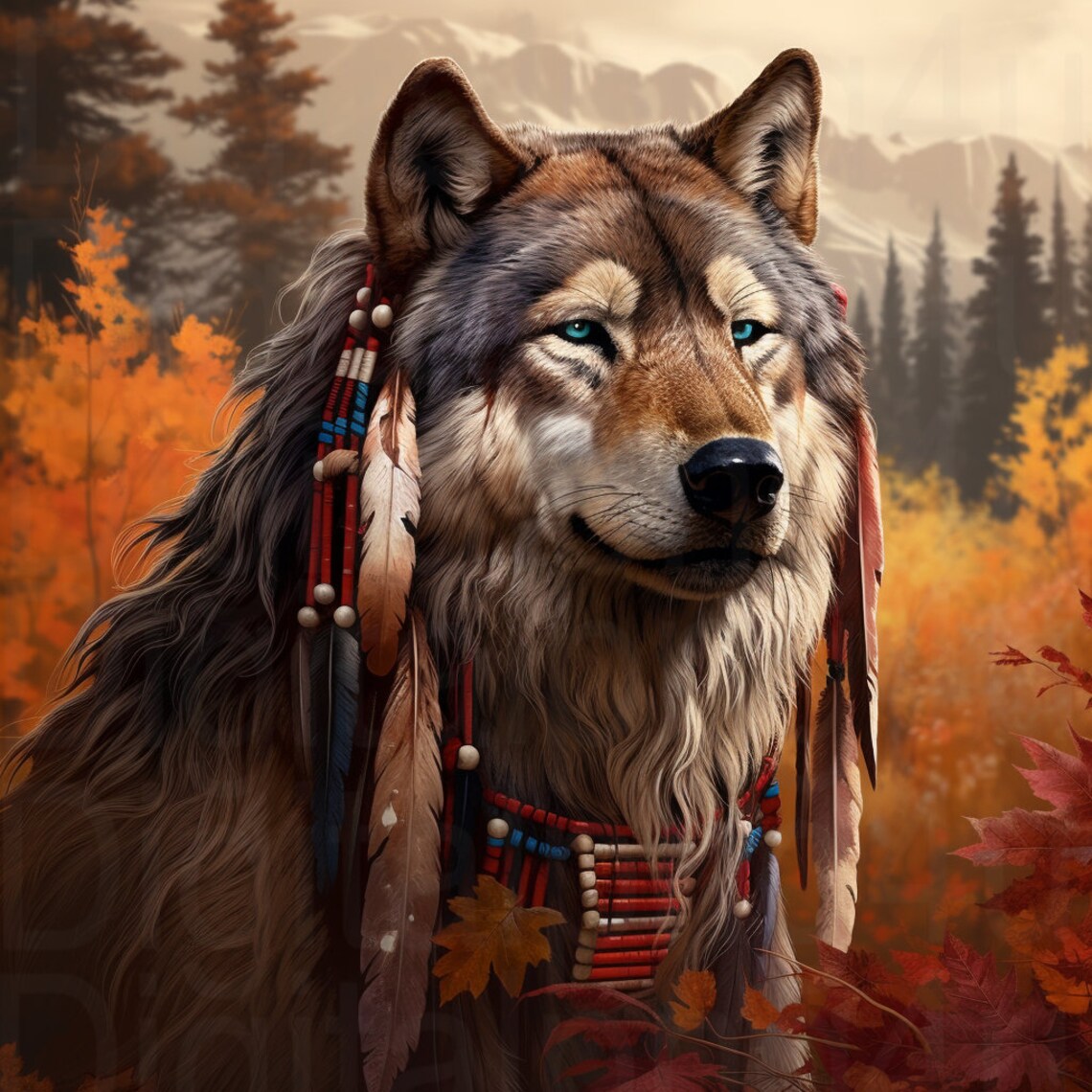 Beautiful Wolf Fall Png Sublimation Digital Design Download Wreath Sign ...