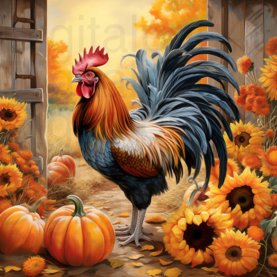 Rooster Fall Sunflowers Pumpkins Farm Autumn Png Sublimation Digital ...