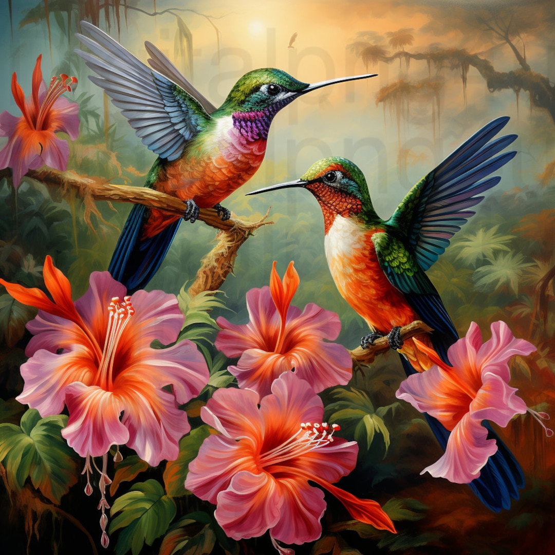 Hummingbirds Flowers Colorful Png Sublimation Digital Design Download ...