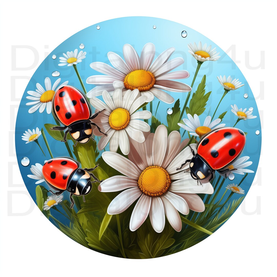 Ladybugs and Flowers Round Png Sublimation Digital Design Download ...