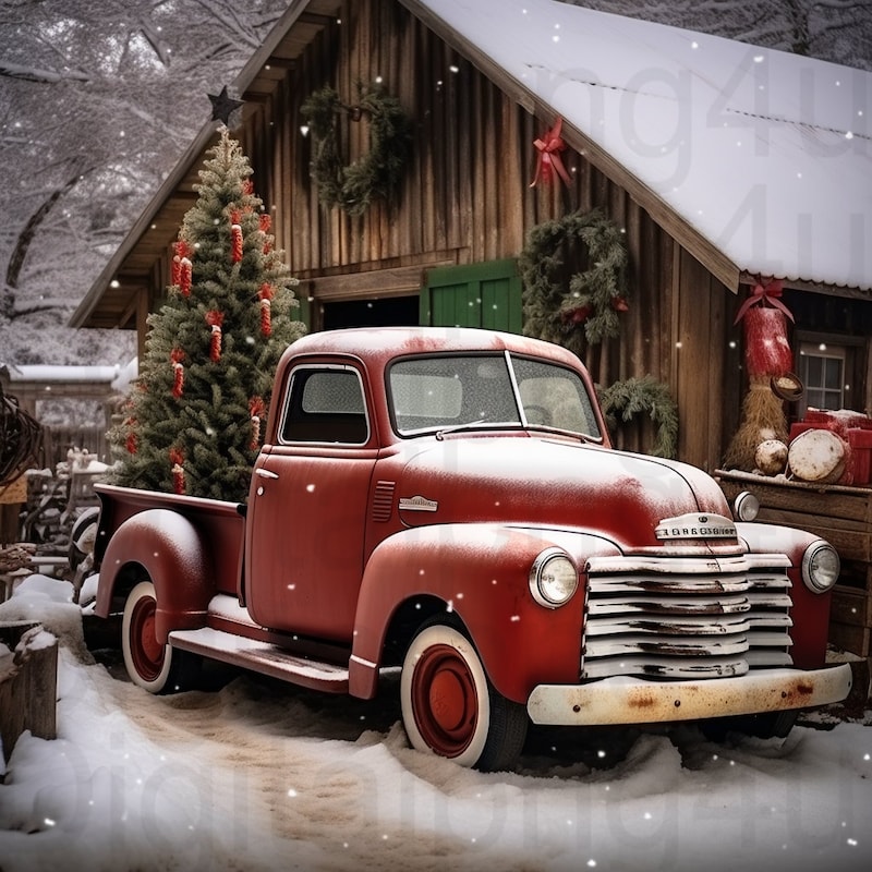 Red Christmas Truck - Etsy