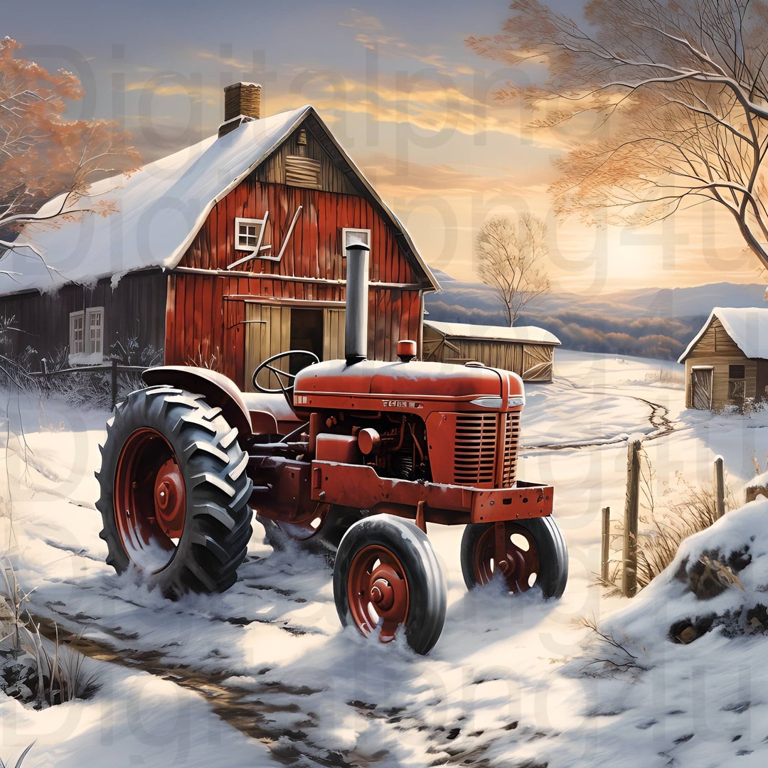 Tractor Barn Winter Farm Farmhouse Country Png Sublimation Digital ...