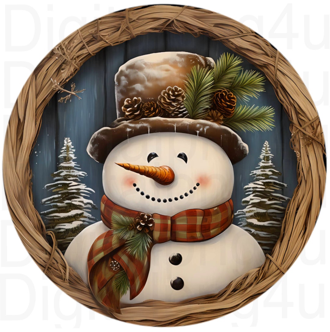 Cute Snowman Round Png Sublimation Digital Design Download Wreath Sign ...