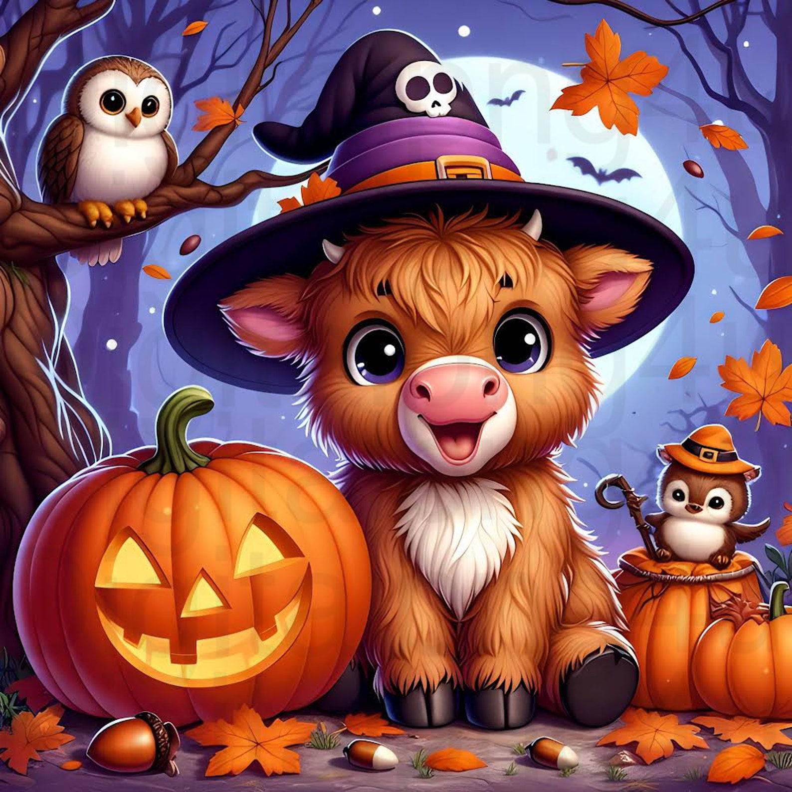 Baby Highland Cow Halloween PNG Sublimation Digital Design Download ...