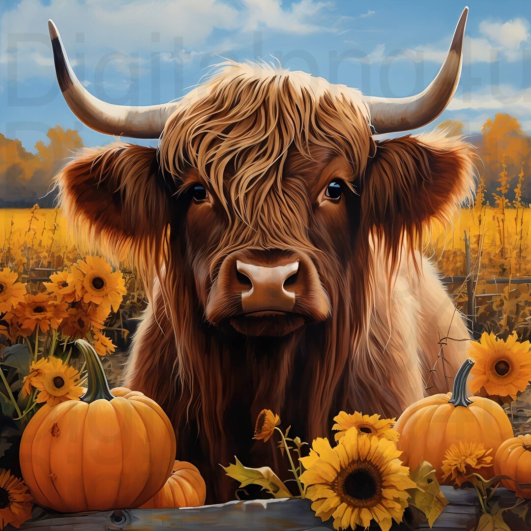 Highland Cow Fall Pumpkins Png Sublimation Digital Design Download ...