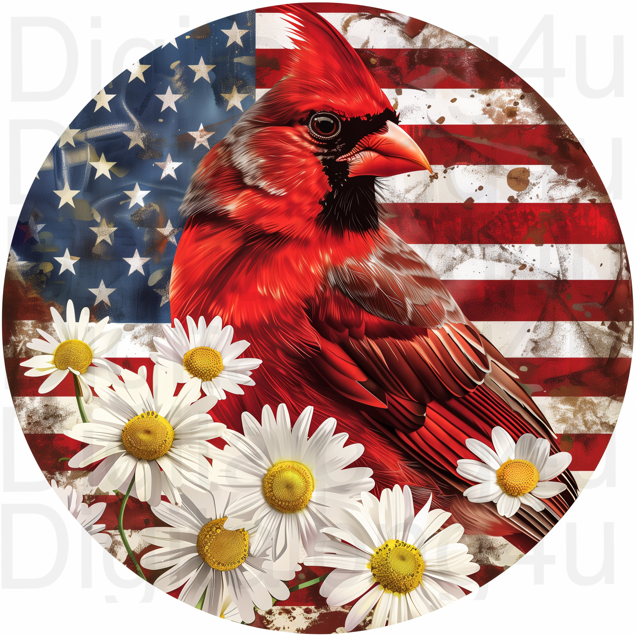 Cardinal and Flag Round Patriotic Png Sublimation Instant Download ...