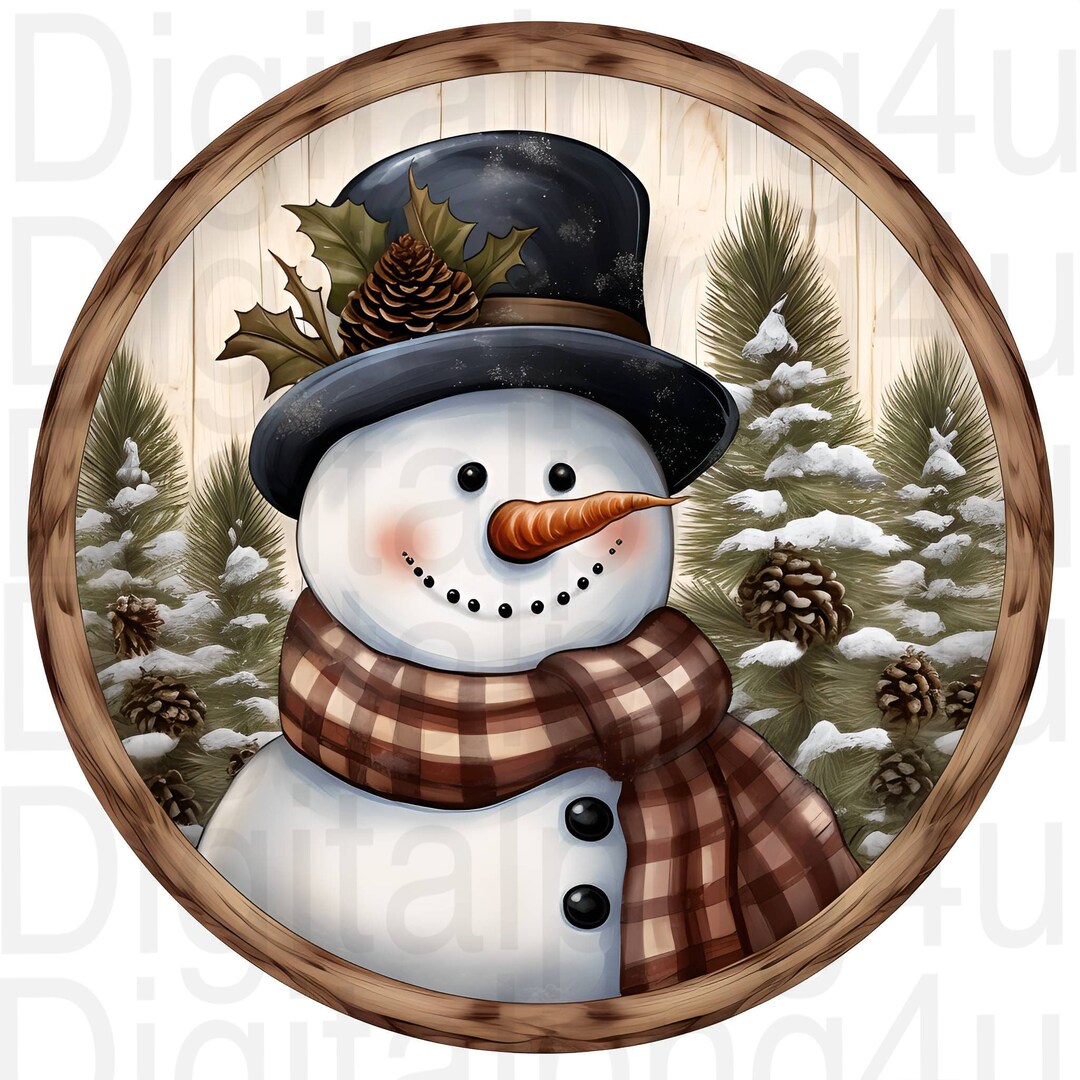 Snowman Rustic Snowman Round Png Sublimation Digital Design Download ...